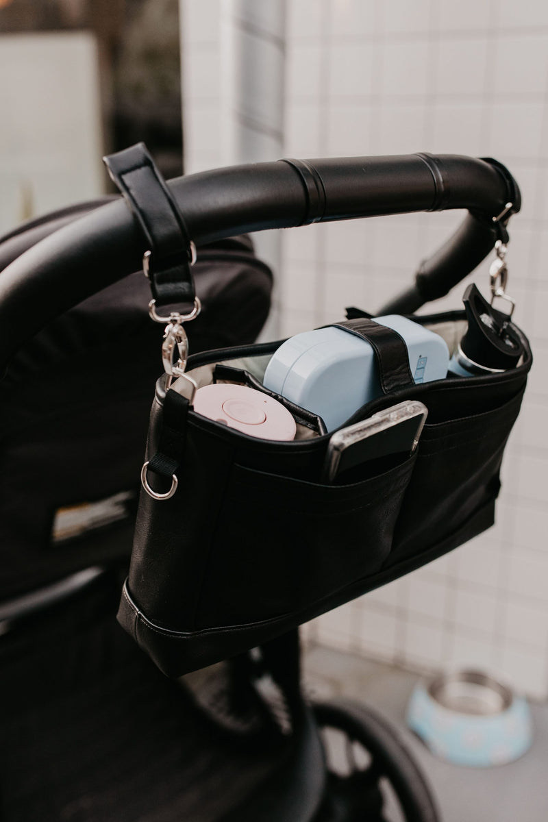 Oioi Signature Pram Caddy - Black Vegan Leather – Maternal Instinct