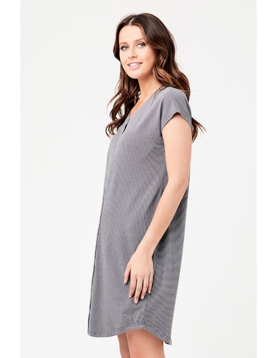 Ripe Blake Short Sleeve Button Up Nightie - Gunship/White – Maternal ...