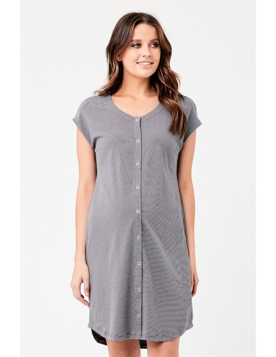 Ripe Blake Short Sleeve Button Up Nightie - Gunship/White – Maternal ...